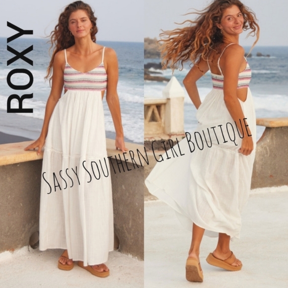 Roxy | Dresses | Roxy White Embroidered Smocked Maxi Dress | Poshmark